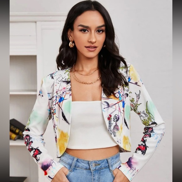 SHEIN | Jackets & Coats | Shein Graffiti Letter Skeleton Print Crop ...